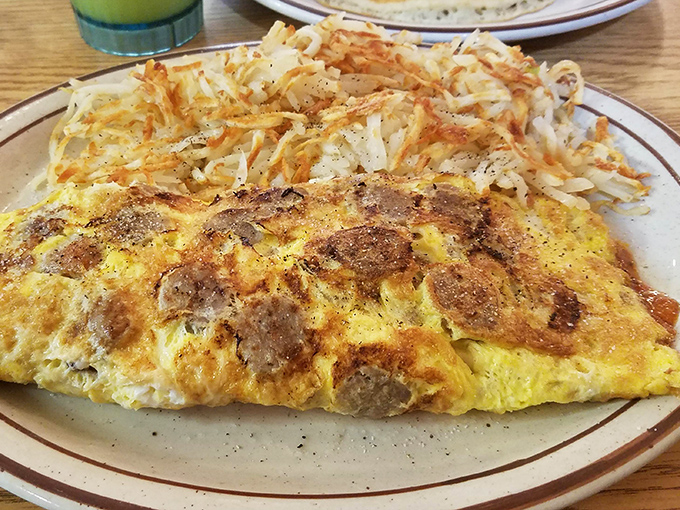This isn't just an omelet&mdash;it's a morning masterpiece that puts your fancy avocado toast to shame. Paired with hash browns that crackle with potential.
