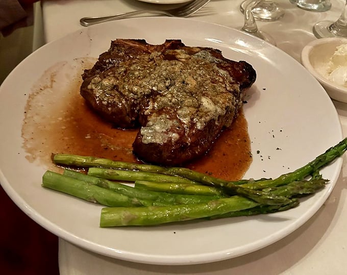 This steak isn't just cooked&mdash;it's been coaxed to perfection, with a blue cheese topping that melts into the meat like a warm embrace.