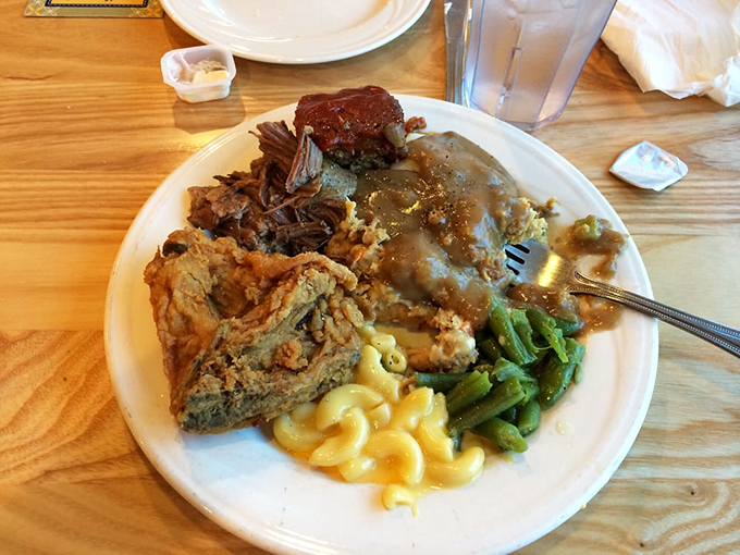 The plate that launched a thousand naps. Broasted chicken, pot roast, mac and cheese, and green beans&mdash;a quartet of comfort performing in perfect harmony.