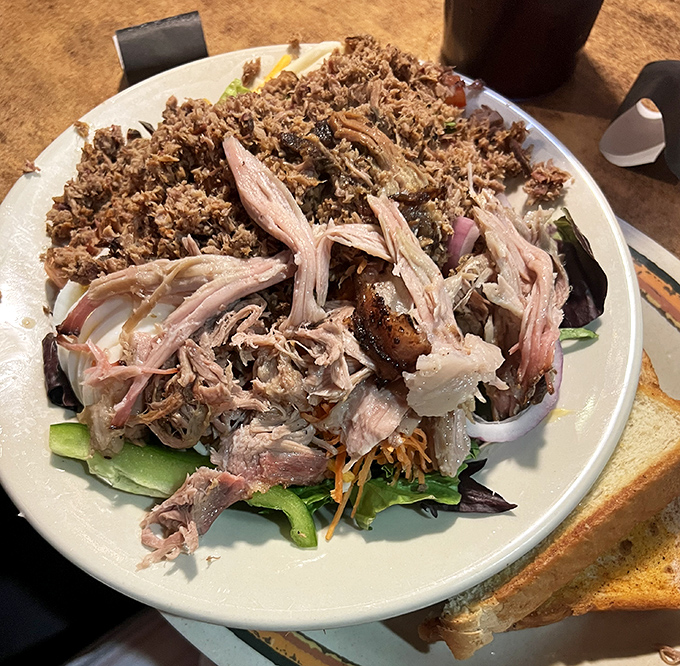 This pulled pork and brisket salad might be the only time "salad" and "life-changing" belong in the same sentence. A beautiful compromise between health food and happiness.