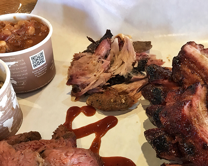 Pulled pork with that perfect bark-to-meat ratio. The sauce drizzle is just flirting with the meat, not drowning its smoky personality.