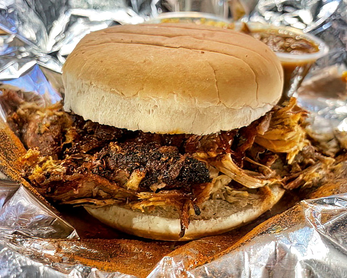 The pulled pork sandwich &ndash; simple, unpretentious, and absolutely perfect. Bread's only purpose here is as a delivery system for smoky meat.