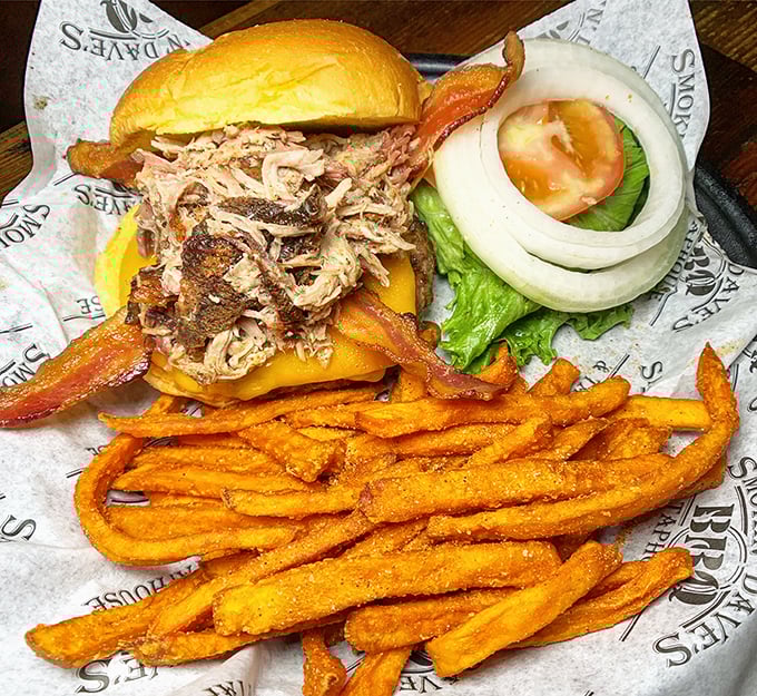 A pulled pork sandwich that doesn't need fancy frills &ndash; just honest smoke, tender meat, and the perfect bun to bring it all together.