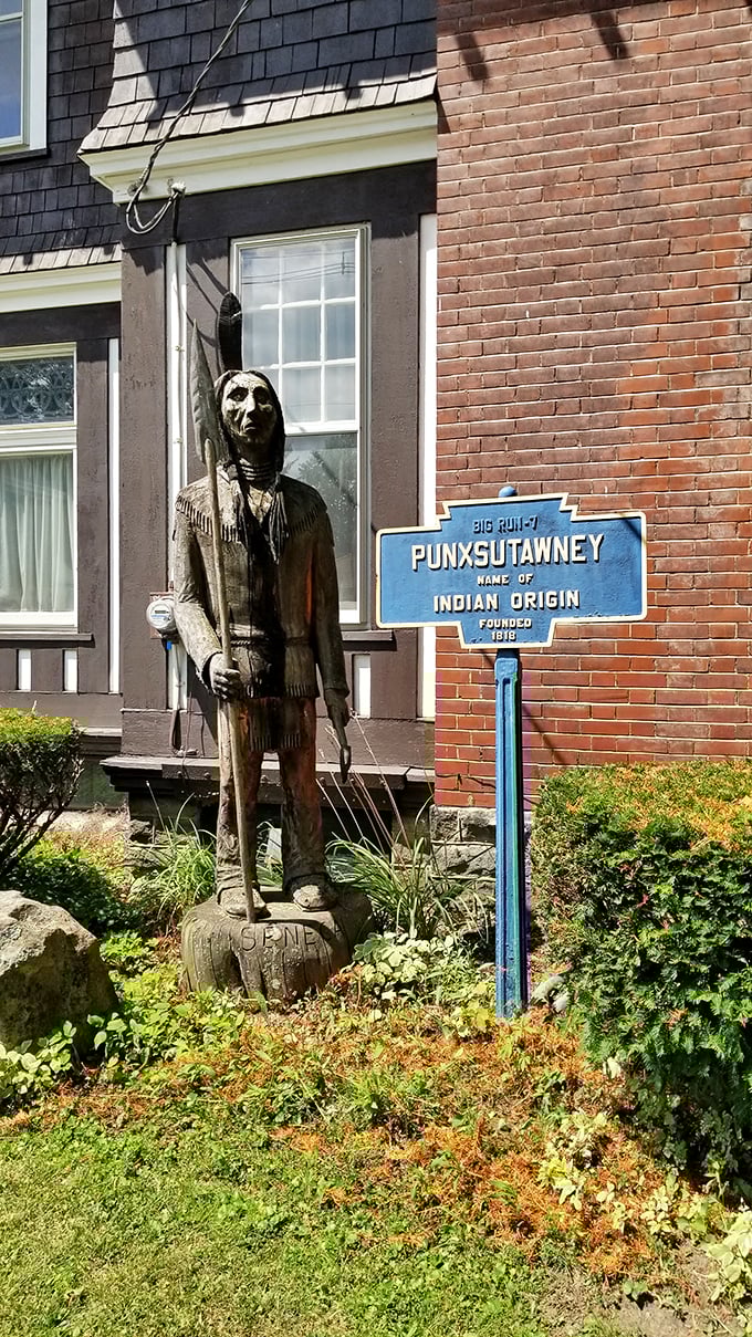 This statue honors Punxsutawney's Native American heritage, a reminder that the town's history runs deeper than its famous weather-predicting rodent.