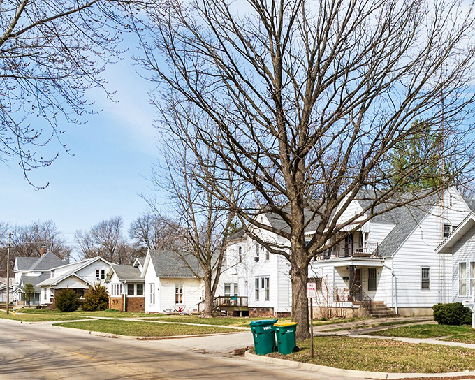 Tree-lined streets and modest homes showcase Mattoon's residential charm, where porch conversations still trump social media as the preferred networking platform.