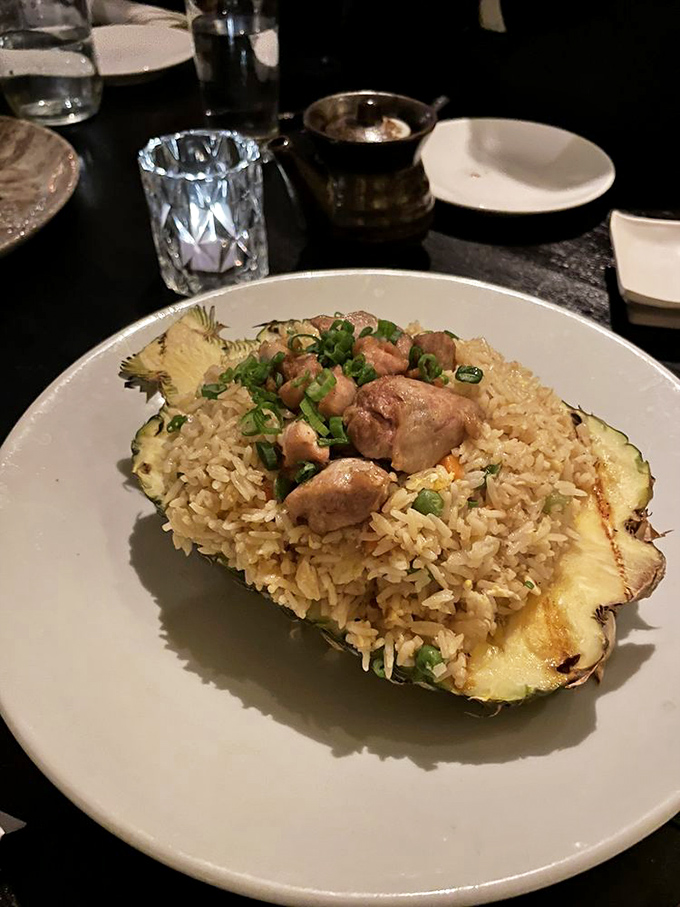 Pineapple fried rice that answers the eternal question: "What if tropical vacation flavors could be served in an actual pineapple?"