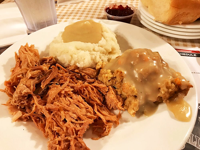 A plate that answers the eternal question: "What if Thanksgiving dinner was available year-round?" The answer is pure joy.