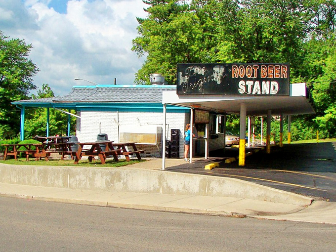The Root Beer Stand serves nostalgia in frozen mugs, with a side of onion rings worth writing home about.