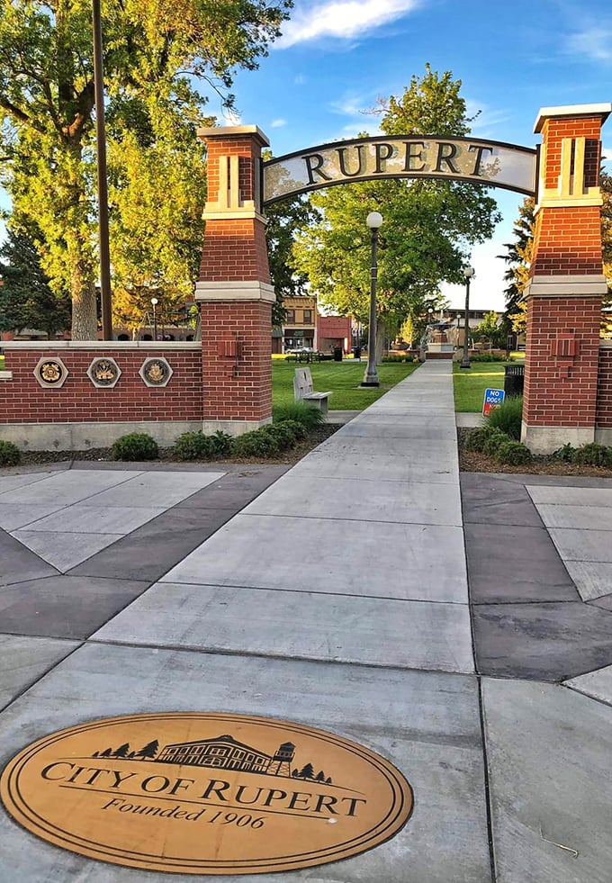 The welcoming arch to Rupert Square invites visitors into one of the Northwest's few remaining traditional town squares – no admission required.