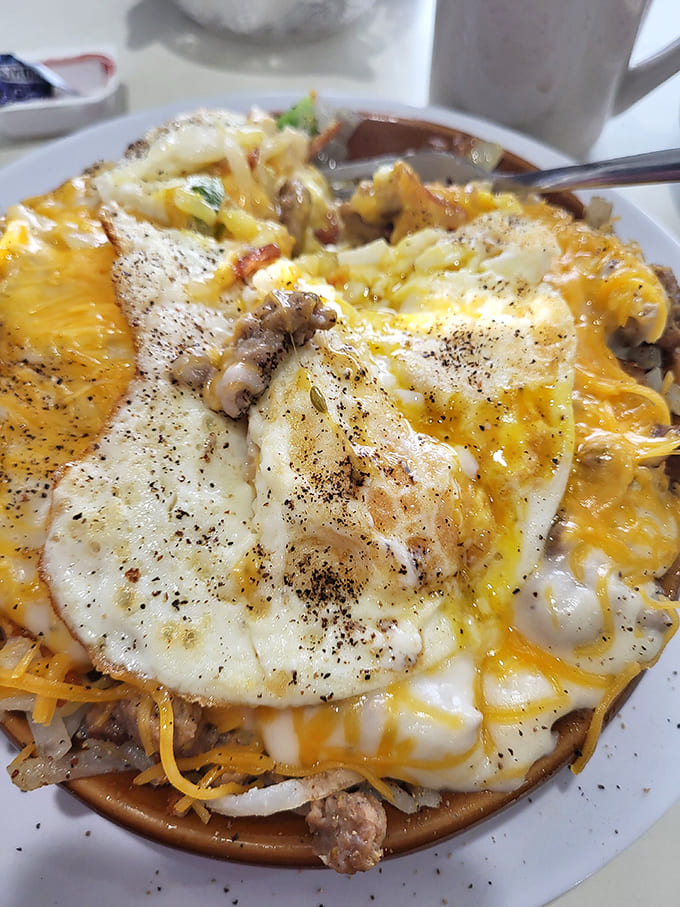 The sausage skillet &ndash; where eggs, cheese, and meat unite in a symphony that Mozart would have composed if he'd been a chef.