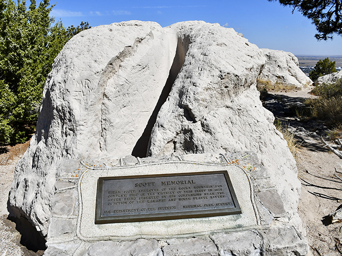 This memorial rock stands as solidly as your retirement portfolio will when you're paying Scottsbluff housing prices instead of coastal premiums.
