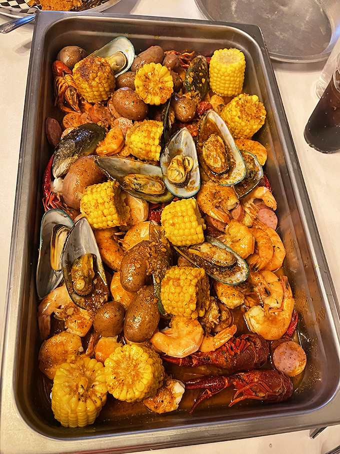A glorious seafood medley where corn, potatoes, and sausage play supporting roles to the real stars&mdash;shrimp, mussels, and crawfish.