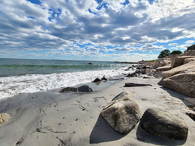 Where sky meets sea at Seaside State Park &ndash; nature's own meditation space with rocks perfectly placed for contemplative sitting.