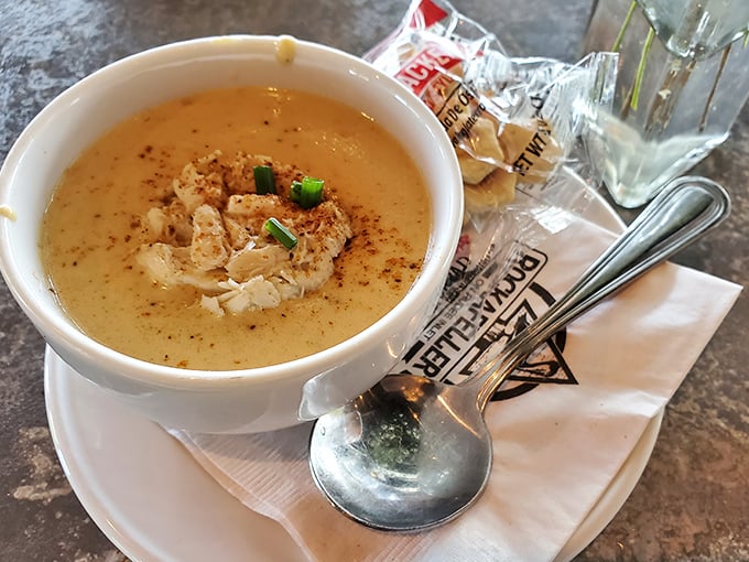She-Crab Soup: velvety, sherry-kissed comfort that makes you wonder if bowls were invented just so this soup could exist.