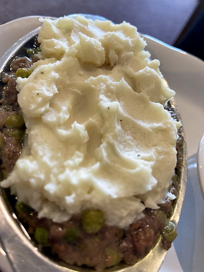 Comfort in a bowl &ndash; shepherd's pie topped with cloud-like mashed potatoes that your grandmother would approve of, even if she claims hers is better.