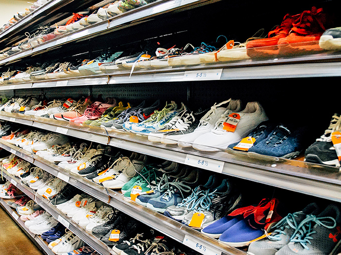 The shoe section offers a rainbow of possibilities, each pair with just enough life left to start a whole new adventure with you.