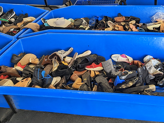 Blue bin shoe bonanza! Somewhere in this footwear free-for-all lies the perfect pair waiting to be rescued.