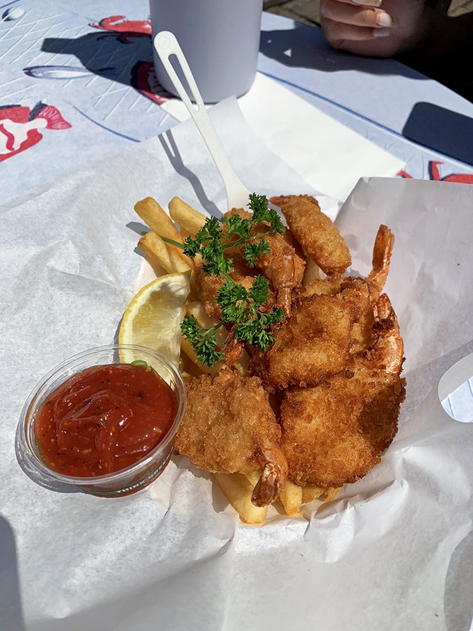 These golden shrimp aren't just fried &ndash; they're transformed into crispy crustacean jewels that make the perfect seafood treasure hunt.