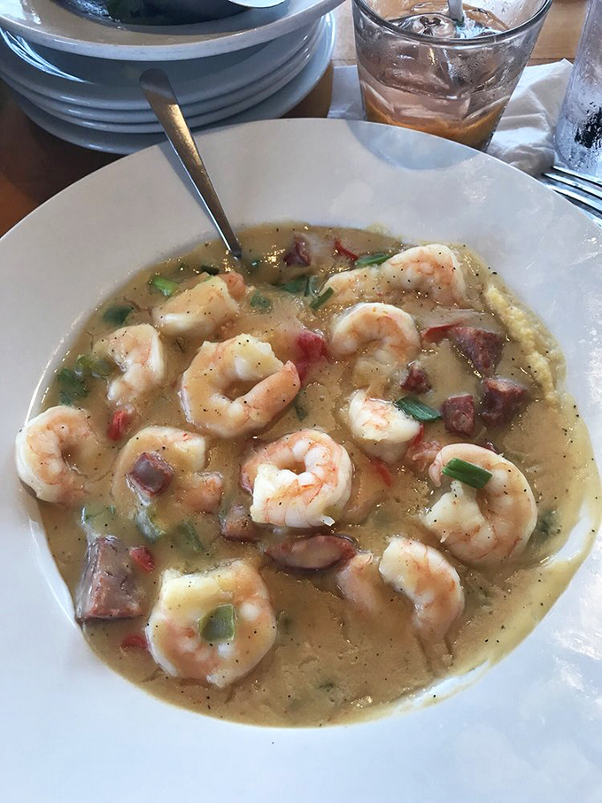 Shrimp and grits that would make a Lowcountry grandmother weep with joy&mdash;plump shrimp lounging in creamy goodness.