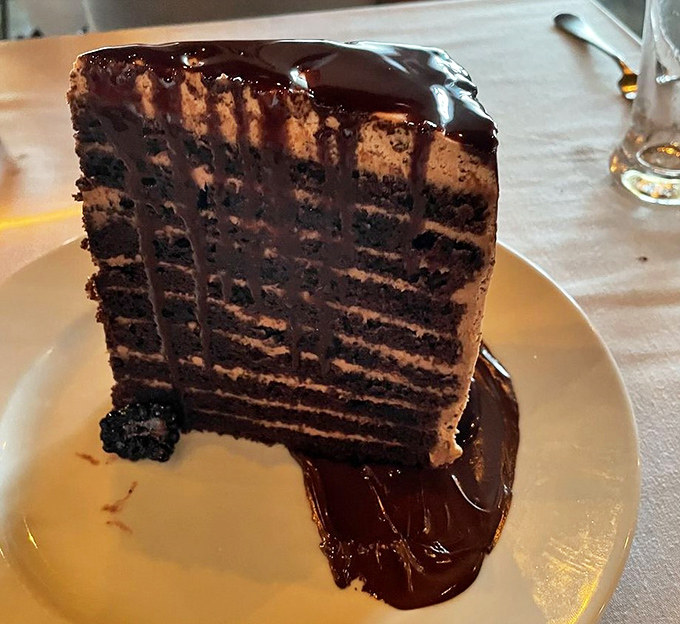 Layer upon layer of chocolate decadence that makes you wonder if counting calories is really worth the mental math.