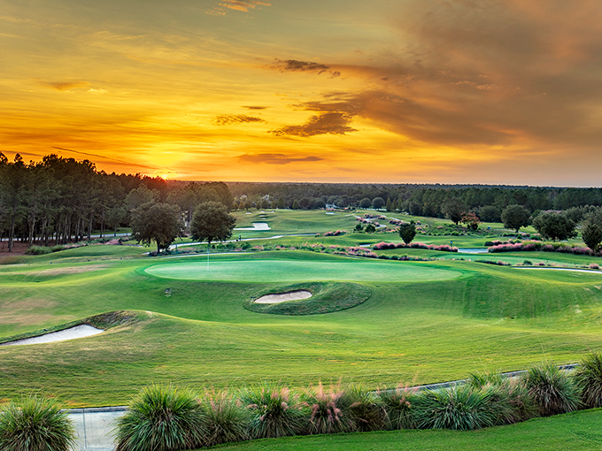 Sunset over rolling greens – a golfer's dream canvas that proves Florida terrain isn't always as flat as a pancake. Southern Hills lives up to its name!