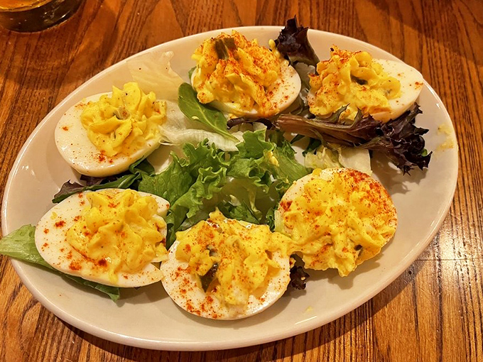 Deviled eggs get the star treatment here, proving that sometimes the opening act steals the show entirely.