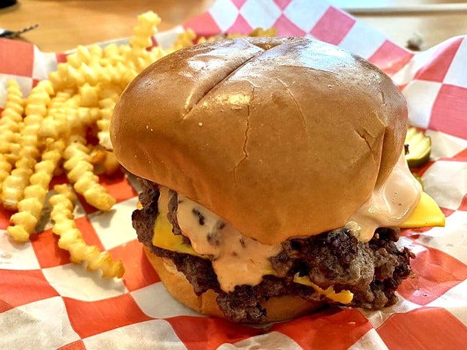 This isn't just a burger&mdash;it's a masterclass in proper cheese-to-beef ratio, nestled in a bun that's somehow both substantial and cloud-like.