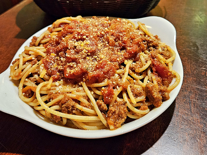 Spaghetti that doesn't need a passport to transport you to Italy&mdash;hearty, generous, and topped with enough Parmesan to make a dairy farmer proud.