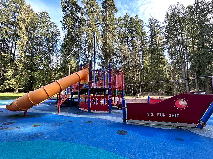 The S.S. Fun Ship at Squaxin Park proves that playground designers in Olympia understand what kids really want: to pretend they're pirates while parents enjoy a moment's peace.