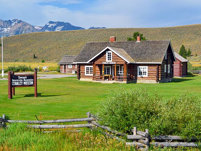 History stands still at the Stanley Museum, where log cabin craftsmanship tells tales of frontier grit against a backdrop of eternal mountains.