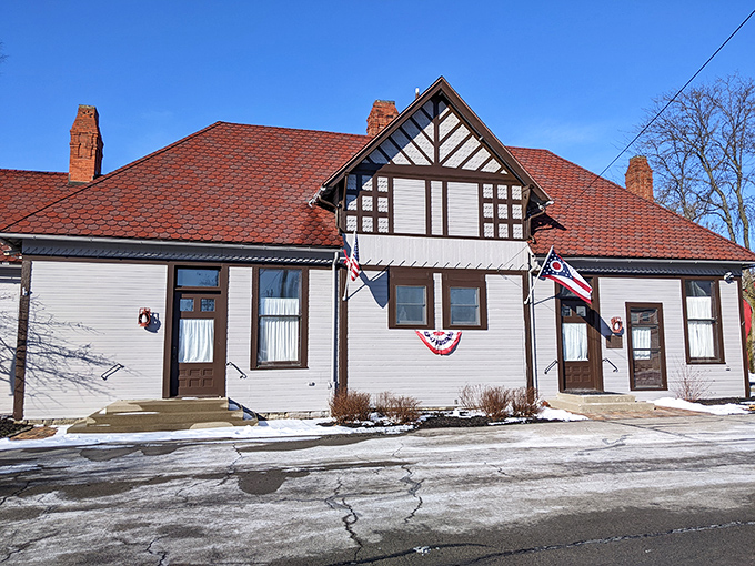 This Tudor-style building looks like it was plucked from an English countryside and dropped into Ohio's heartland.