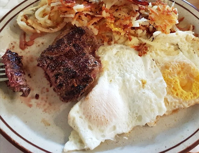 The breakfast of champions isn't cereal &ndash; it's this perfect trio of seasoned steak, sunny eggs, and hash browns that shatter with each bite.