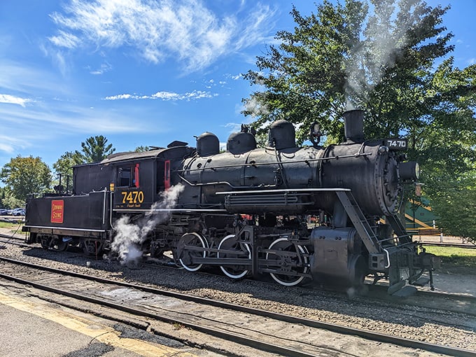 Steam and steel come alive as locomotive 7470 prepares for departure. That whistle doesn't just announce a train—it summons your inner child.