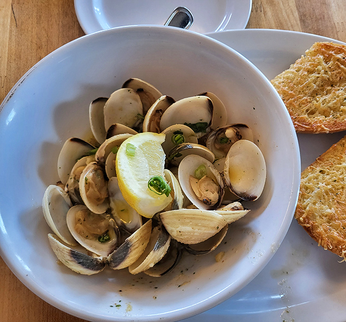 These steamed clams aren't just dinner; they're little oceanic treasures waiting to be discovered, brightened with a squeeze of sunshine-yellow lemon.