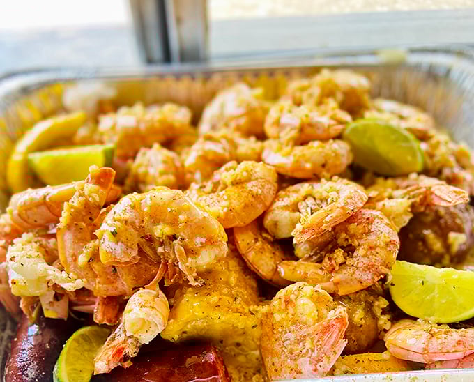 Plump shrimp bathed in seasoning that would make your grandmother jealous. The lime wedges stand ready to add that perfect citrus punch.