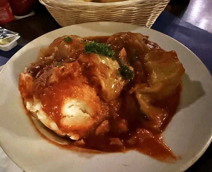 Comfort food that would make your grandmother nod in approval. This stuffed cabbage isn't trying to be trendy; it's too busy being delicious.