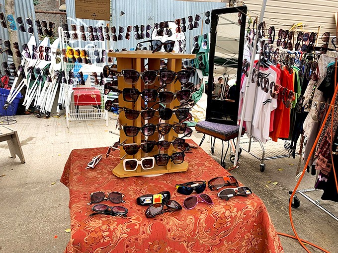 Sunglasses for days! From classic aviators to quirky cat-eyes, this display offers instant personality upgrades under the Brooklyn sun.