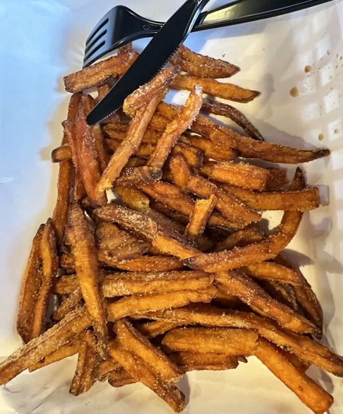 Sweet potato fries that strike the perfect balance between crispy exterior and tender interior&mdash;the supporting actor that steals the scene.