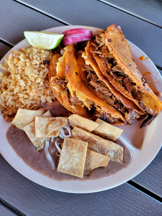 These tacos de carne don't need fancy garnishes to impress&mdash;just perfectly seasoned meat, handmade tortillas, and the holy trinity of rice, beans, and lime.
