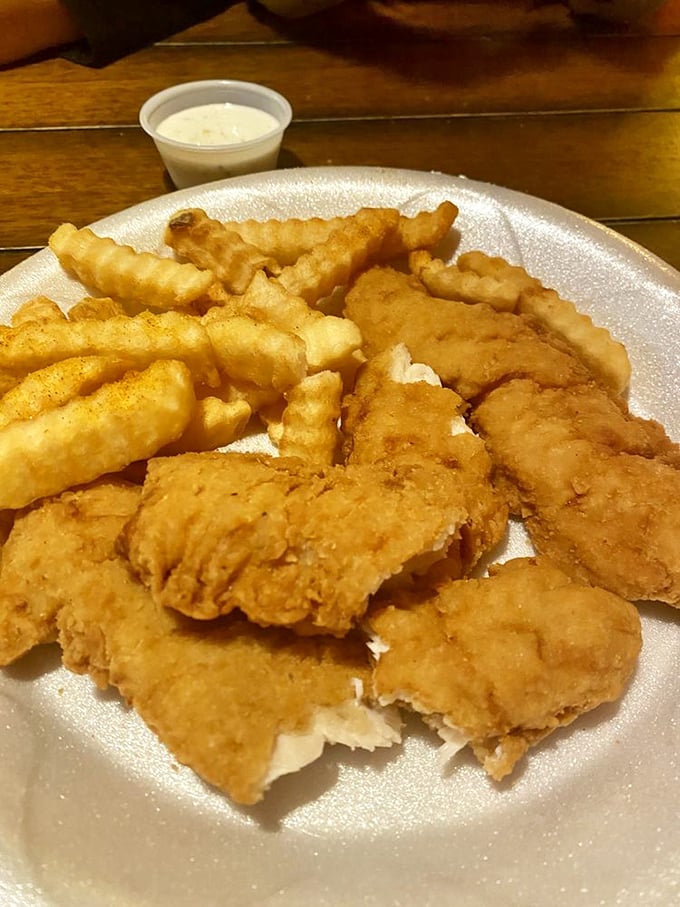 Golden-fried chicken tenders that make you question why you ever bothered with fancy entr&eacute;es. Simple perfection on a plate.