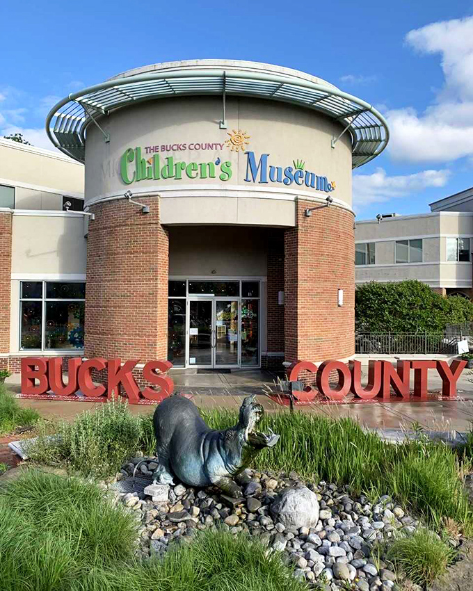 The Bucks County Children's Museum welcomes young explorers with whimsical design and hands-on exhibits. Even the hippo statue seems to smile at approaching families.