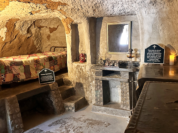 The Winter Bedroom showcases carved sleeping quarters where temperature control meant digging deeper, not cranking up the thermostat.