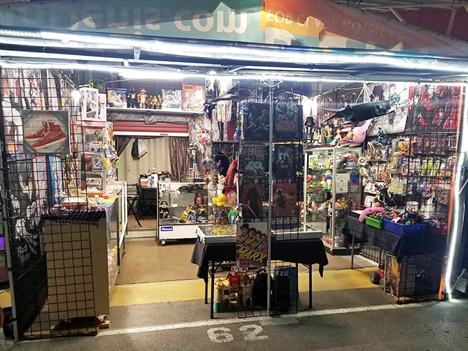 Trinkets, treasures, and toys galore! This vendor's carefully organized chaos is like stepping into a physical manifestation of your childhood wish list.