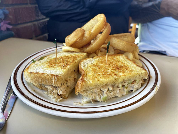 A tuna melt that would make the Fonz snap his fingers in approval&mdash;golden-brown, crispy outside, creamy tuna goodness inside, with fries standing at attention.