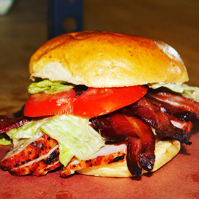 This sandwich isn't just stacked&mdash;it's architected. Layers of smoky meat, fresh veggies, and a bun that knows its supporting role.