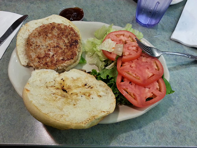 A turkey burger that doesn't apologize for not being beef. Those toasted buns and fresh toppings are no mere consolation prize.