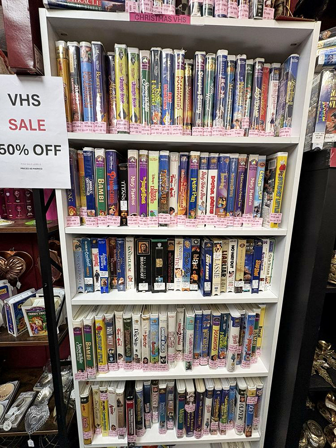 A shrine to obsolete technology that somehow feels more permanent than our cloud storage. Disney classics never looked more nostalgic than on VHS.