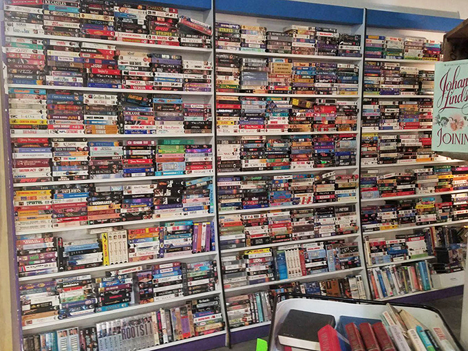 The DVD and VHS wall&mdash;a physical Netflix from the before-times&mdash;offers enough entertainment to survive several Arizona summers indoors.