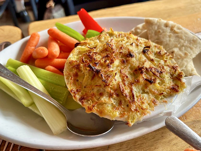 Hummus that could bring peace to the Middle East, served with fresh veggies that snap with such satisfaction you'll forget meat was ever an option.