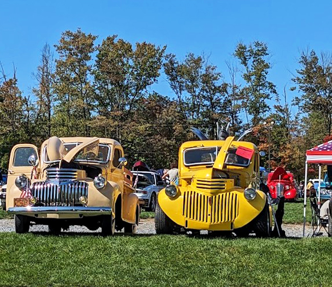 Classic cars find their spiritual home at Becky's special events. These vintage beauties look like they drove straight out of the movies they've come to watch.